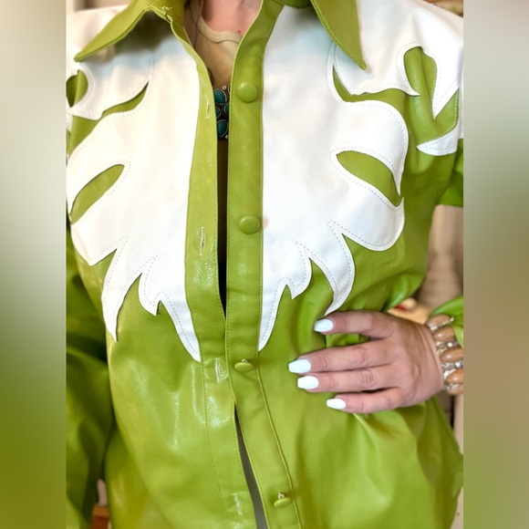 Jackets & Coats | New Urban Cowboy Avocado Green And White Stitch Faux ...